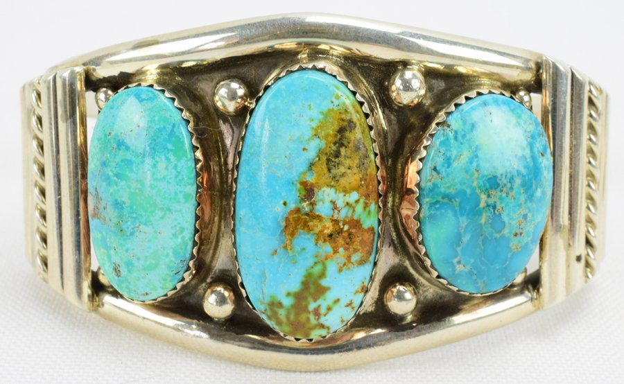 Pearlene Spencer Sterling 3 Stone Turquoise Bracelet