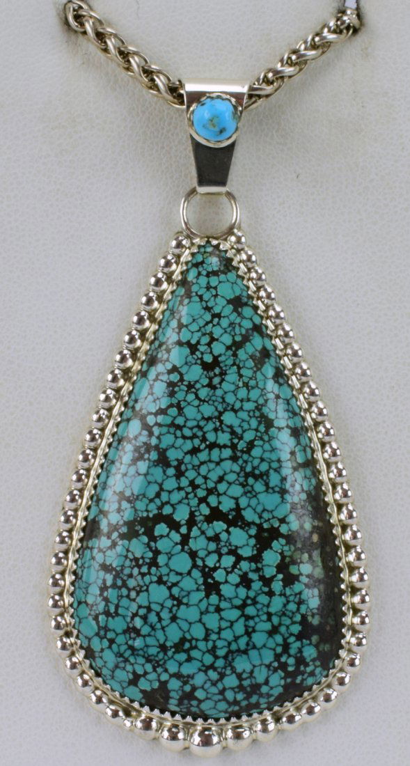 Navajo Sterling Large Water Web Turquoise Pendant