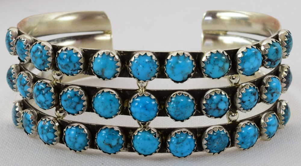 Harold Begay Sterling Blue Gem Turquoise 3 Row Bracelet - May 30, 2020 ...