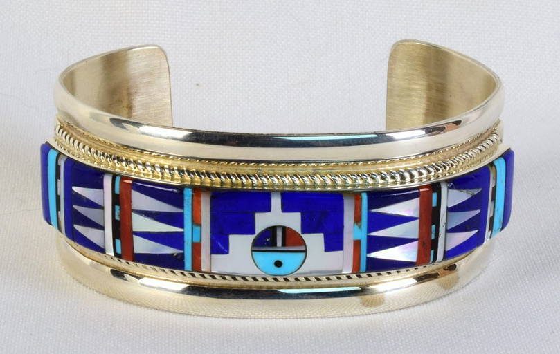 Zuni R P Edaakie Multi Stone Inlay Maiden Cuff Bracelet