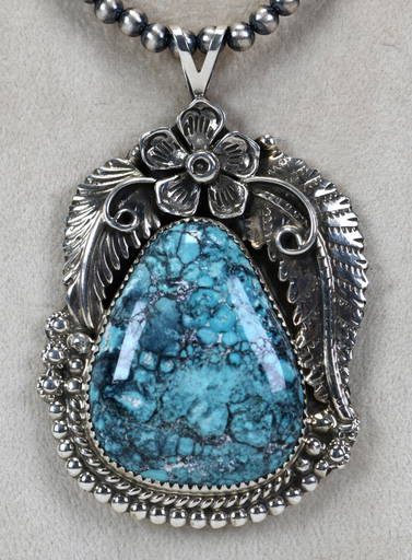 Navajo Sterling Water Web Turquoise Pendant