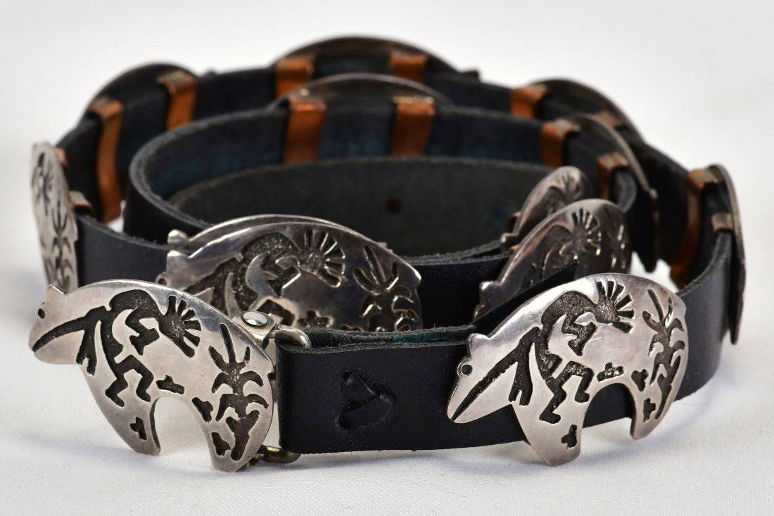 Navajo Sterling Silver Old Pawn Bear & Kokopelli Concho Belt Auction