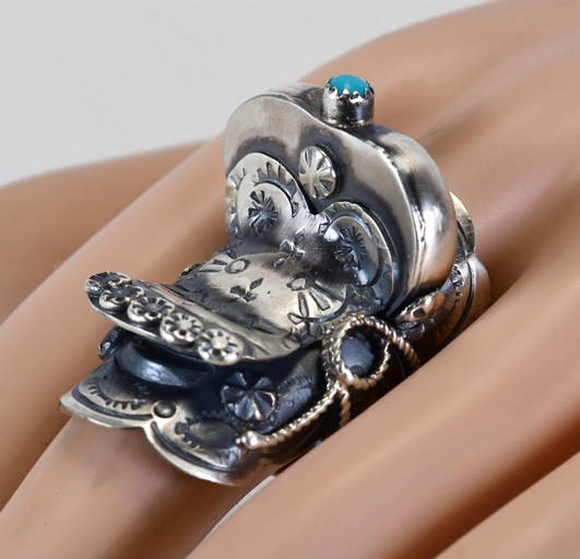 Tim Yazzie Sterling Silver Ornate Saddle Ring