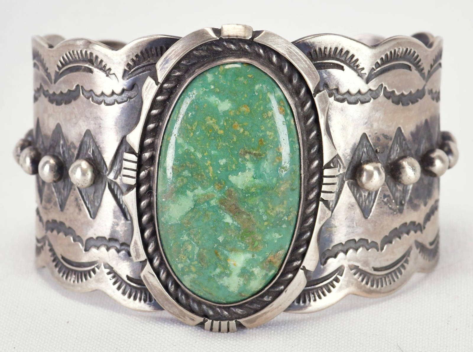 Navajo Sterling Silver Stennich Turquoise Large Cuff Bracelet Auction