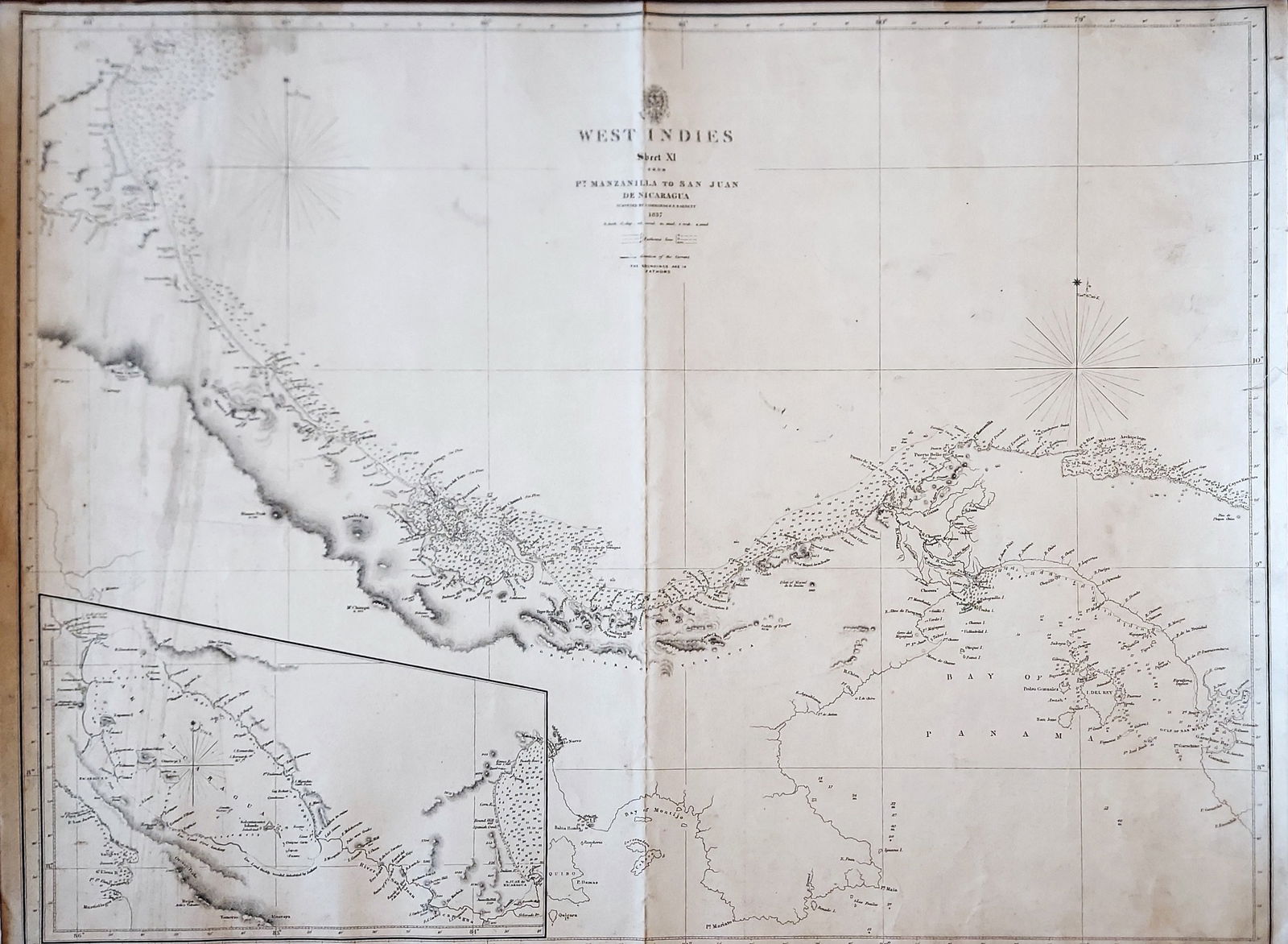 West Indies, Pt Manzanilla To San Juan 1844 British Admiralty Map