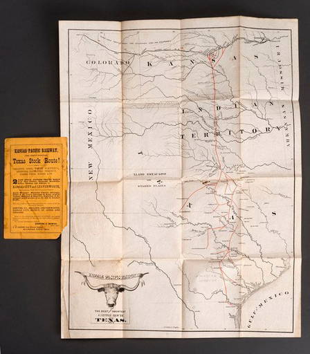 1872 Map For The Texas Cattle Trails