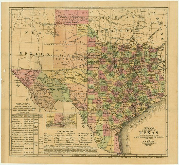 [map]. Roessler. New Map Of The State Of Texas.... 1875