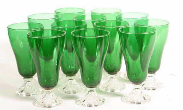 Tetley Tea Glasses 7" Green Goblet