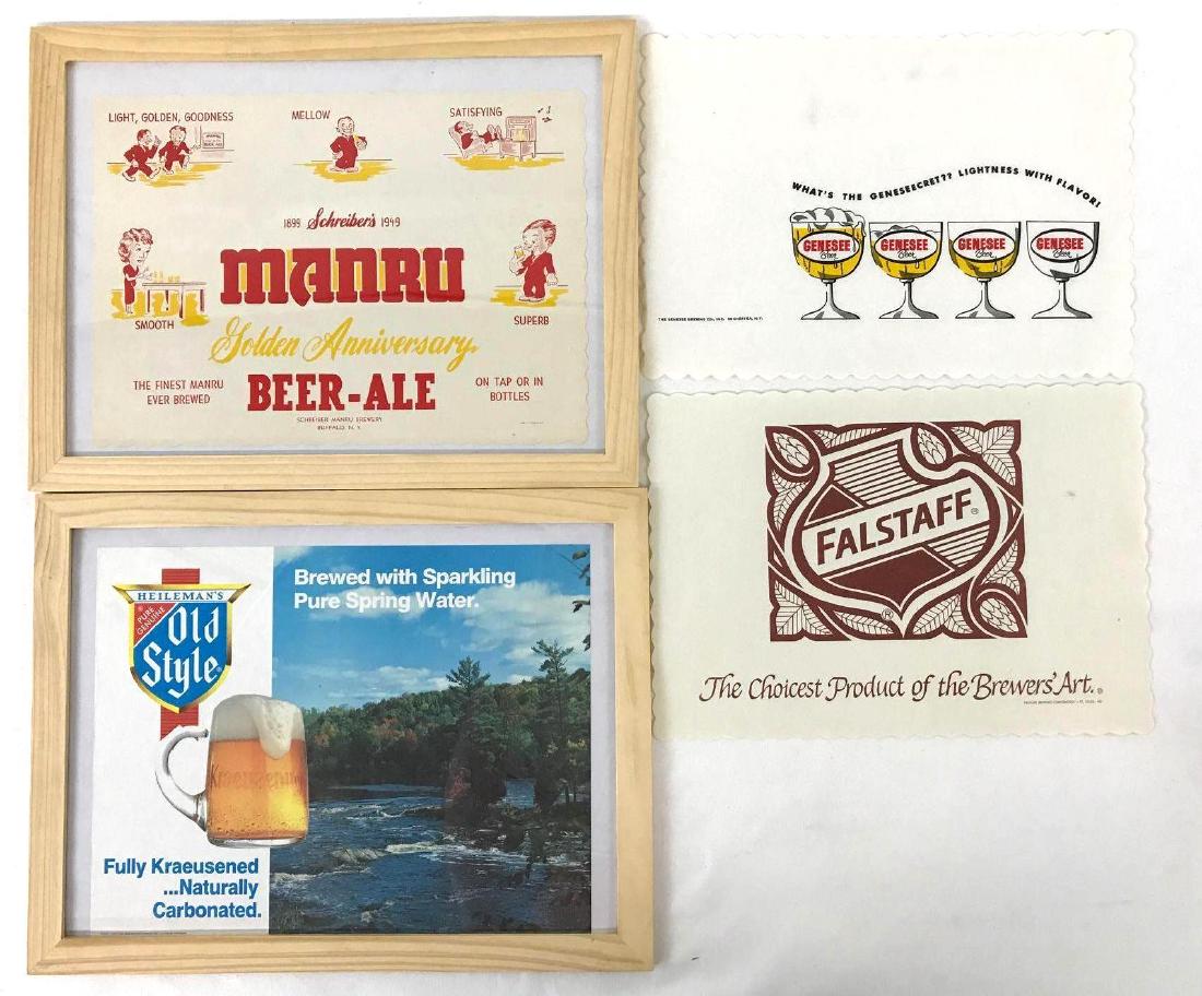 Framed Vintage Beer Advertising And Placemats