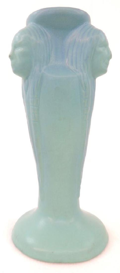 Van Briggle 3 Indian Head Vase - Aqua