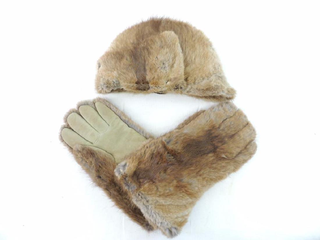 1876 US Army Winter Muskrat Hat and Pair of Gloves