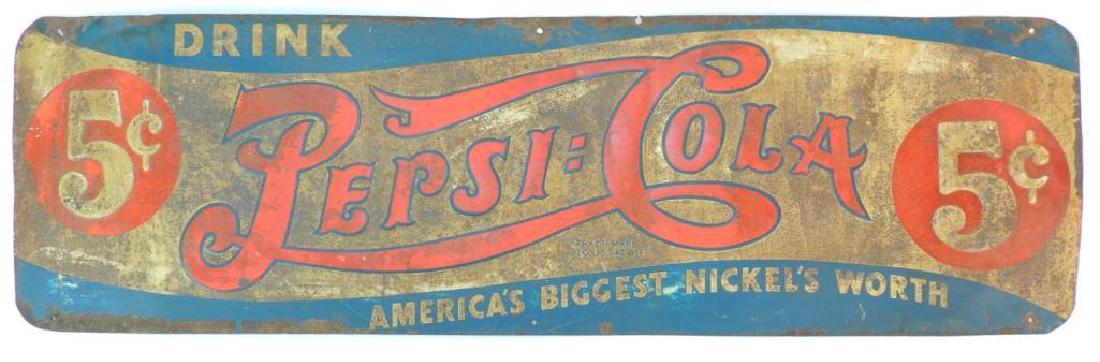 Vintage 5 Cent Pepsi Cola Advertising Metal Sign