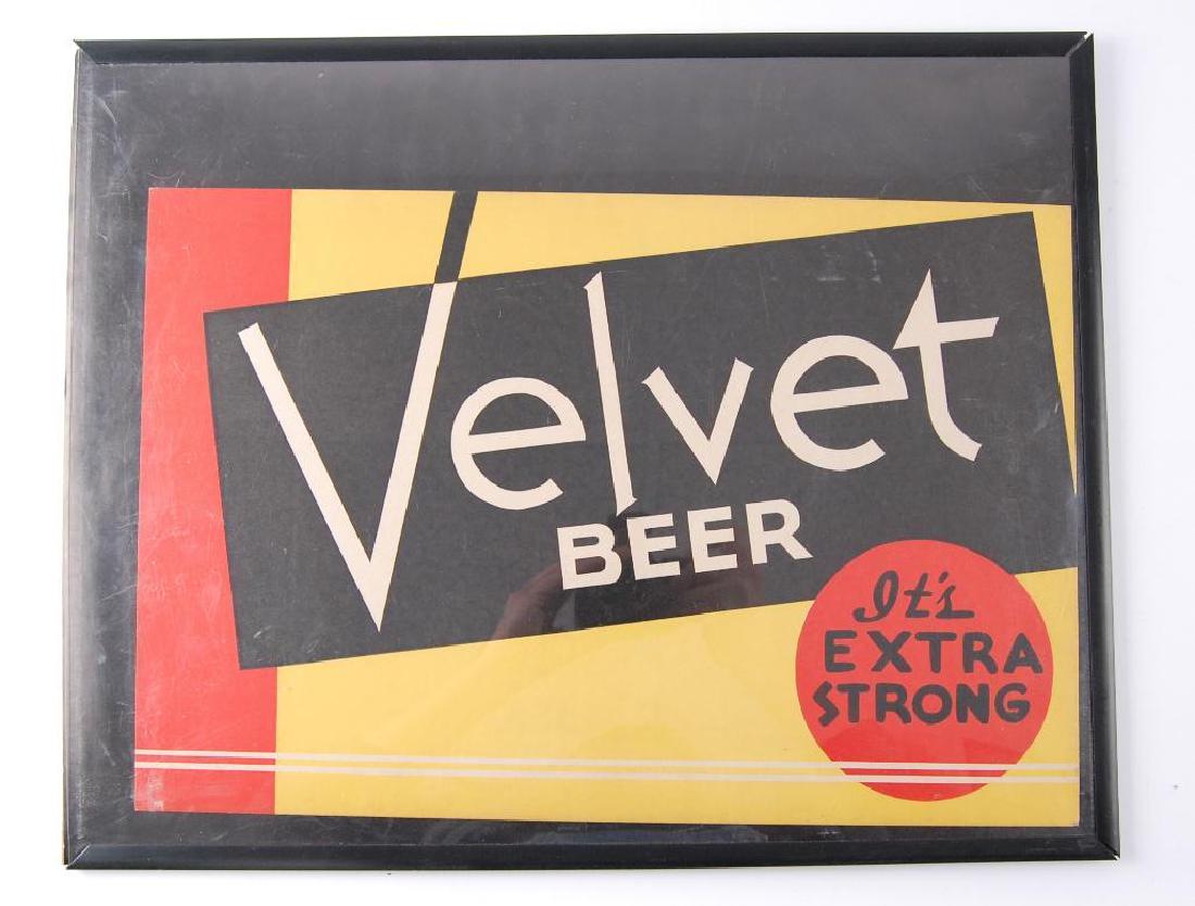 Vintage Velvet Beer Advertising Cardboard Sign