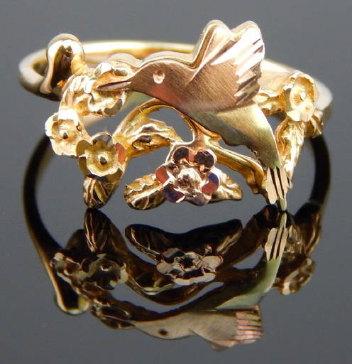 10k Yellow And Rose Gold Hummingbird Ring