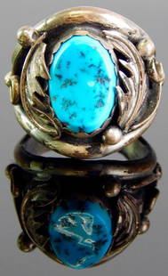 Richard Begay, Navajo Sterling Silver Turquoise Bracelet Ring