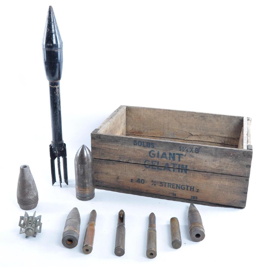 Group Of Us Military Mortar Rounds, Dummy Rounds, And