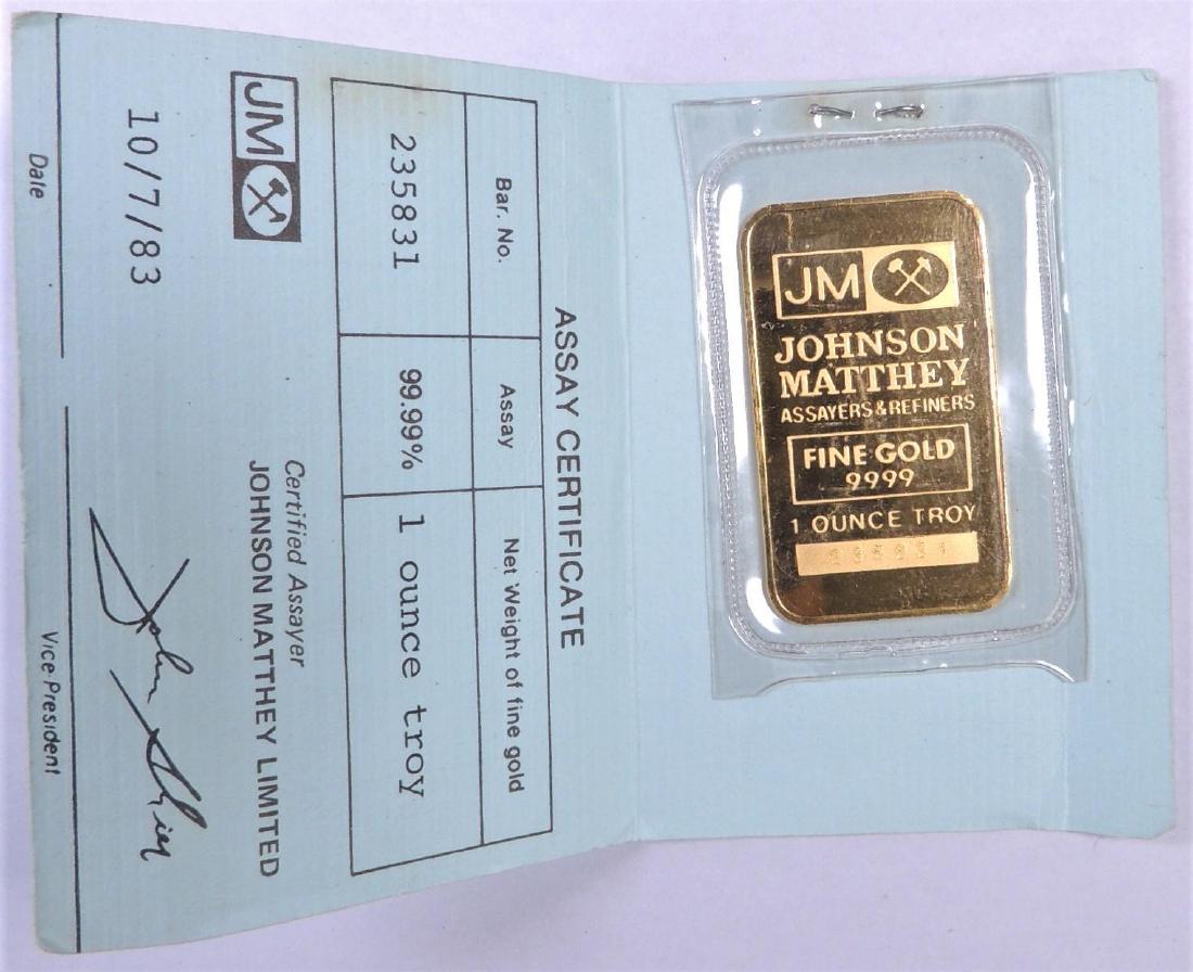 Johnson Matthey Limited .9999 1oz. Gold Ingot With