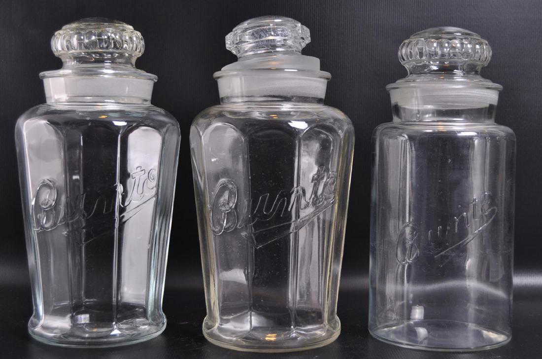 Group Of 3 Antique Bunte Glass Apothecary Candy Jars