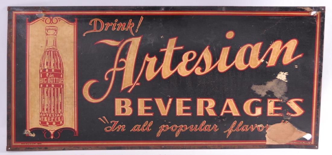 Vintage Artesian Beverages Advertising Cardboard Sign