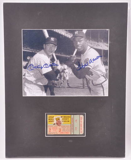 Mickey Mantle And Hank Aaron Signed Photograph With Coa