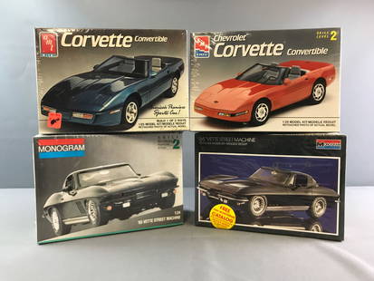 Group Of 3 Scale Model Car Kits Including Corvettes