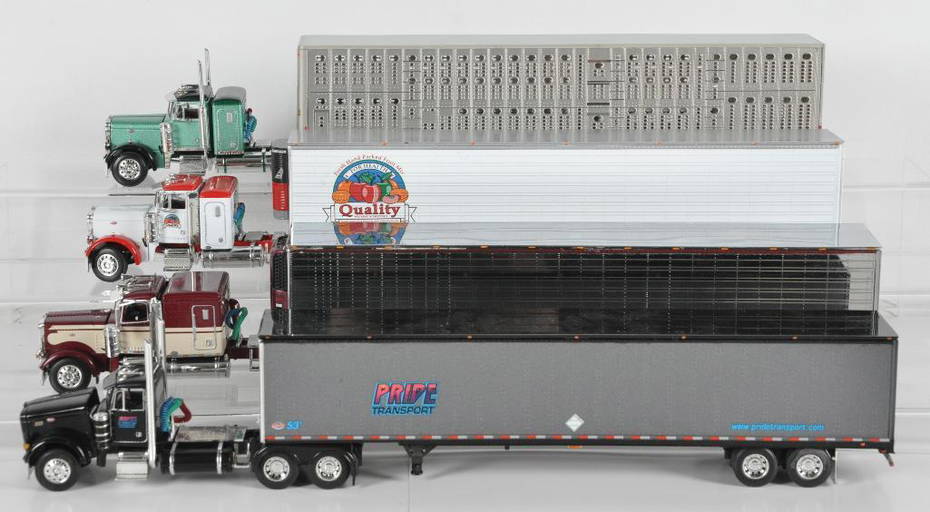 Group Of 4 Dcp Die Cast Semi Trucks With Trailers