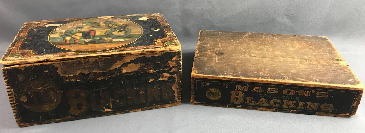 2 Black Americana Masons Blacking Store Boxes