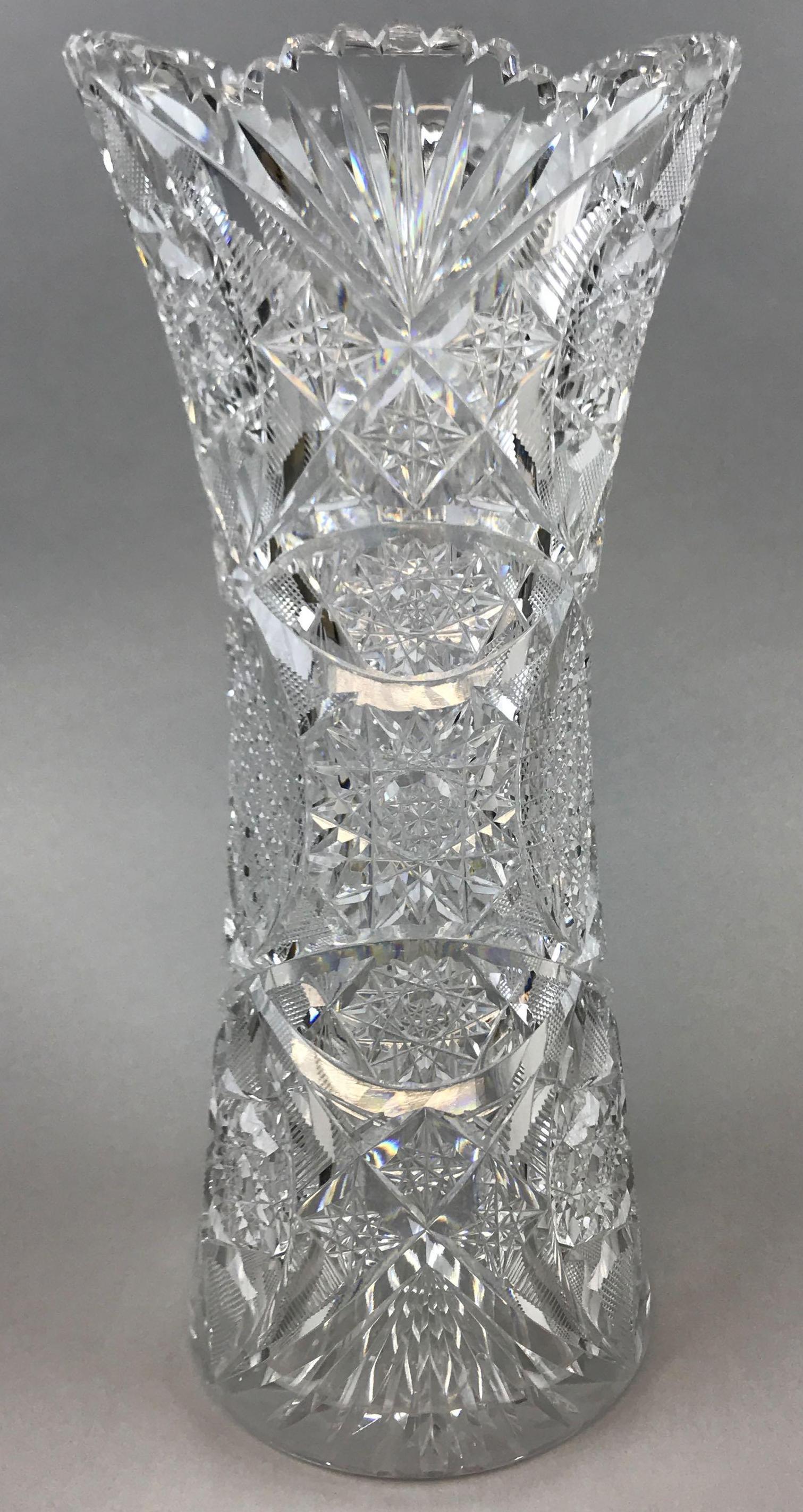 American Brilliant Period Cut Glass Corset Vase