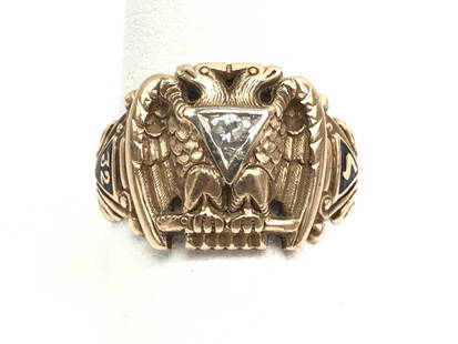 Diamond Mason 32nd Degree Scottish Rite Ring In 14k Yellow Gold