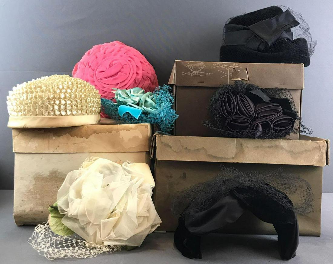 10 Piece Group Vintage Ladies Hats And Hat Boxes