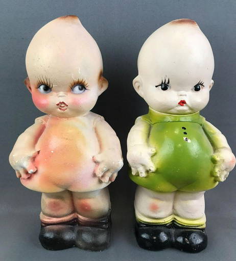 Group Of 2 Chalkware Kewpie Dolls