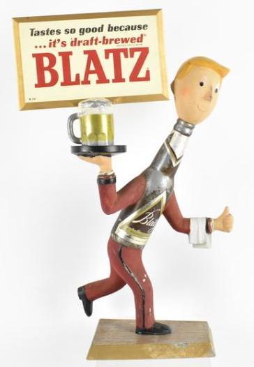 Vintage Blatz Beer Metal Advertising Back Bar Bartender