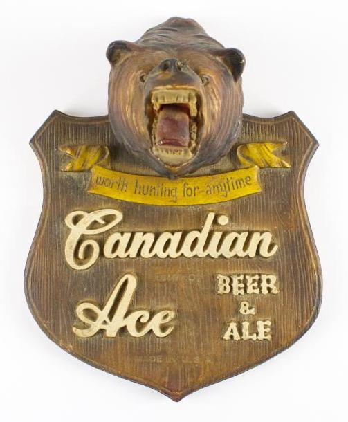 Vintage Canadian Ace Advertising Bear Chalk Sign