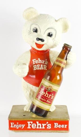 Vintage Fehrs Beer Advertising Back Bar Chalk Bear