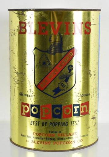 Vintage Blevins Popcorn Advertising Tin