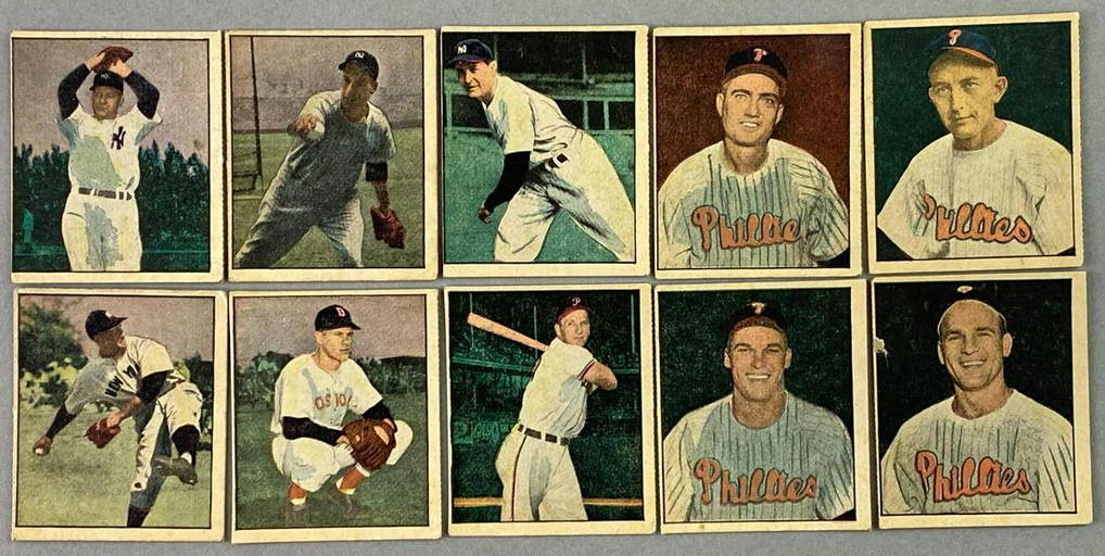 Group Of 10 1951 Berk Ross Baseball Cards