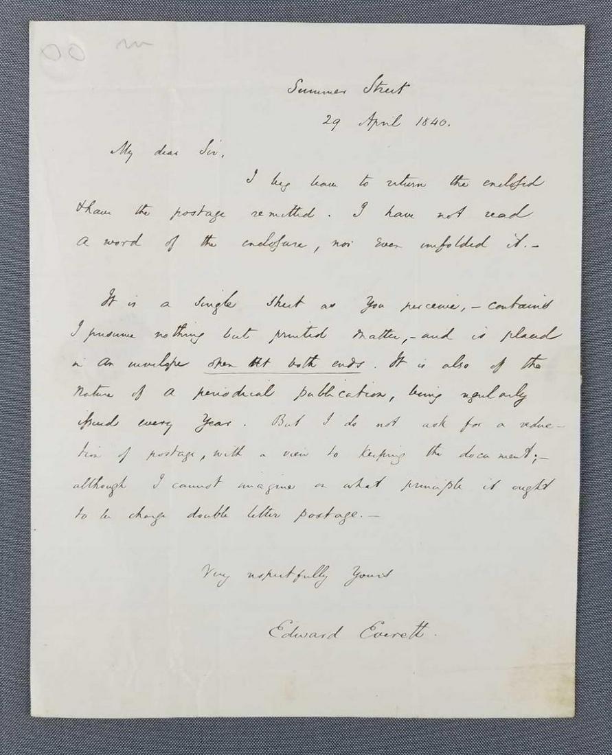 Letter Written And Signed By Edward Everett