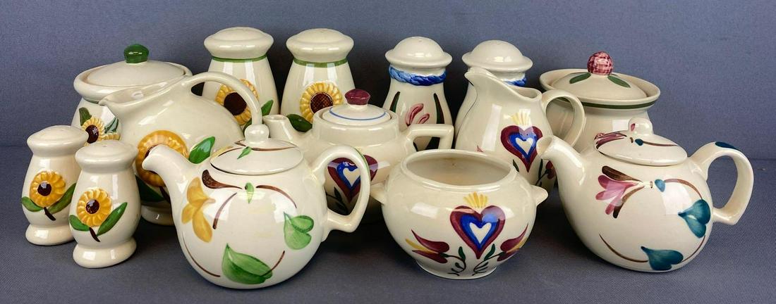 14 Piece Group Of Assorted Shawnee Pottery Teapots,
