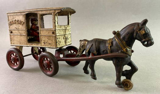 Antique Arcade Cast Iron Horse And Buggy "bakery"