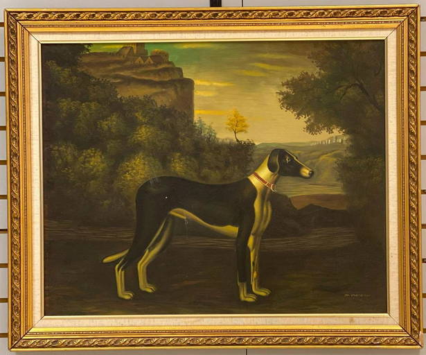 M Morgan Oil On Canvas Painting Of A Dog