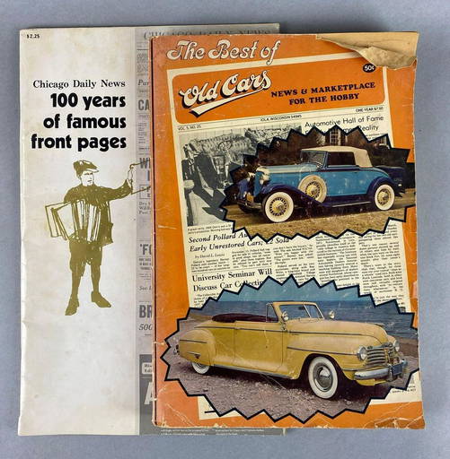 Group Of 2 Vintage Books Old Cars, Newspaper Front