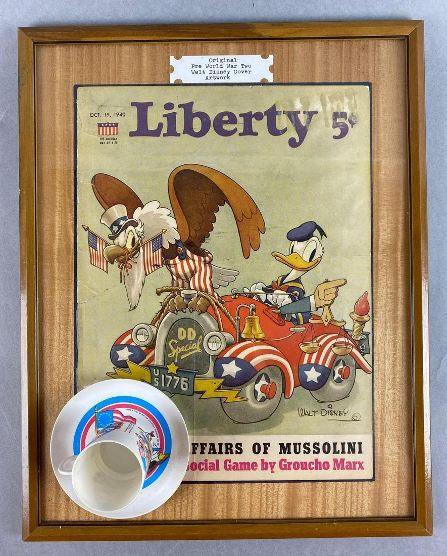 1940 Donald Duck Liberty Magazine Cover And Cup And