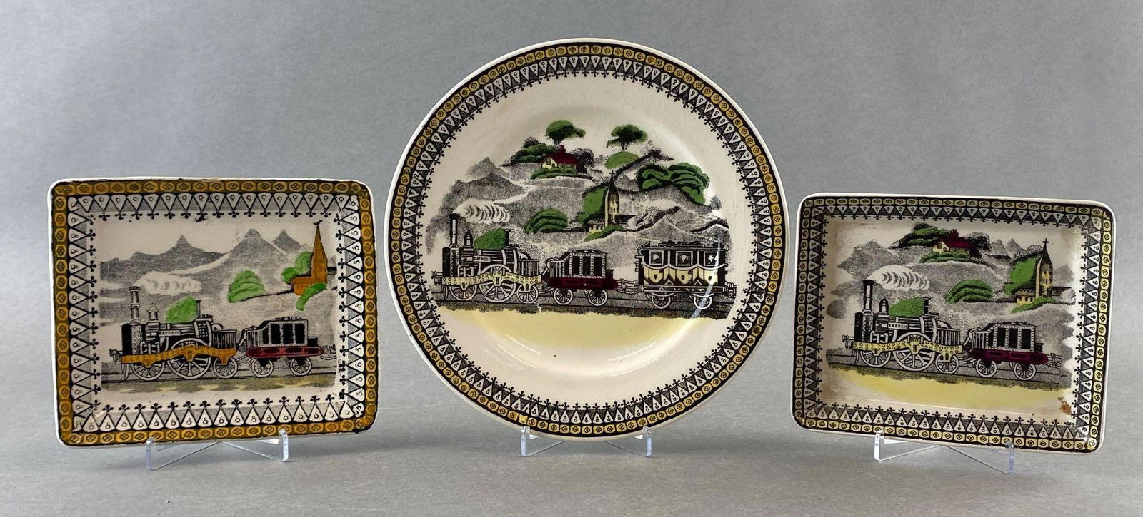 Set Of 3 Railway Decorative Plates Portland Pottery