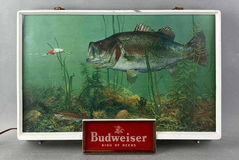 Vintage Budweiser Beer Bass Light Up Advertising Sign