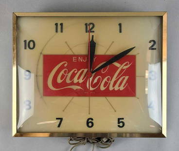 Vintage Coca Cola Advertising Wall Clock By Synchron App. 13"x20"