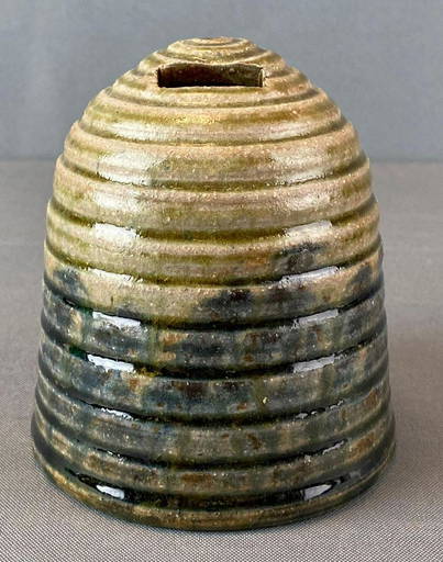 Antique Glazed Stoneware Beehive Coin Bank