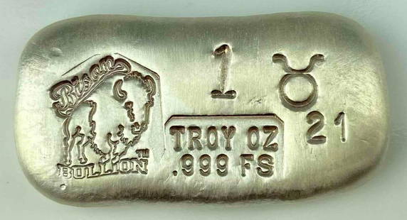 10 Troy Ounce .999 Fine Silver Hand Poured Bison Bullion Standard Bar ...