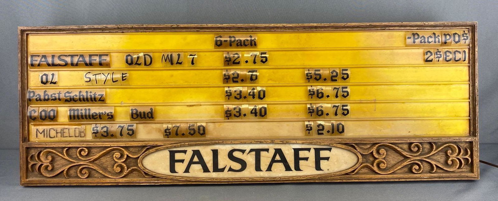 Falstaff Light Up Advertising Beer Price Sign