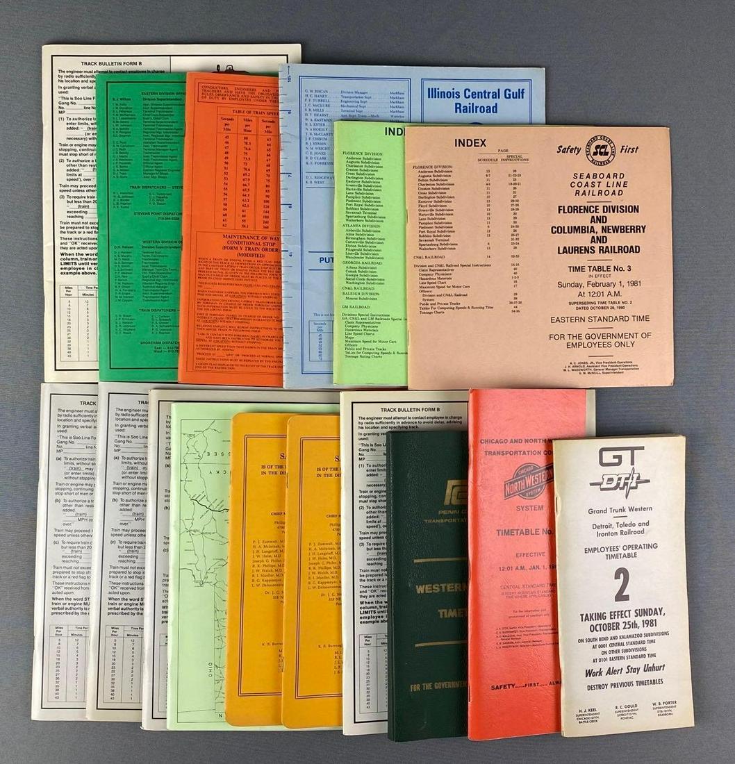 Group Of 16 Assorted Railroad Employee Timetables