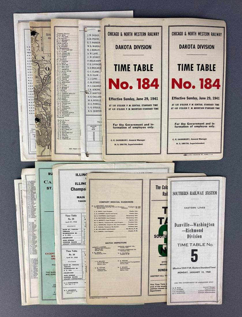 Group Of 12 Assorted Railroad Employee Timetables